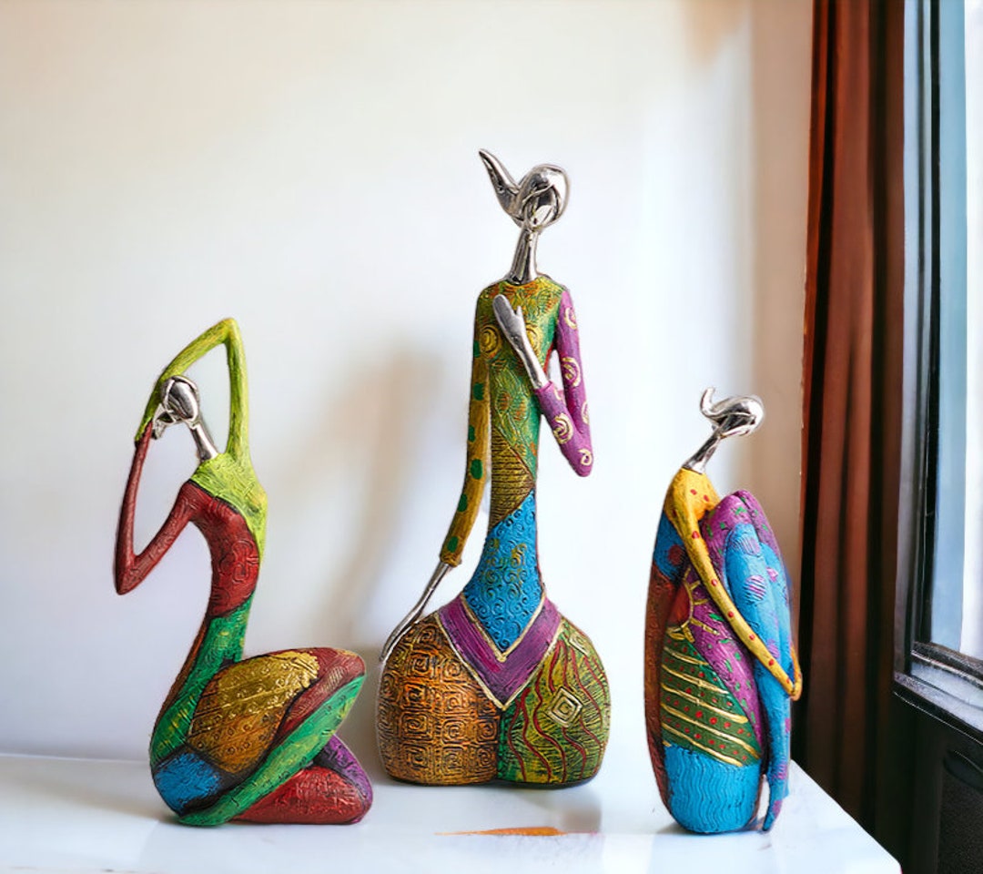 Abstract Woman Sculpture Figurines, Colorful Resin Statue, Modern Art ...