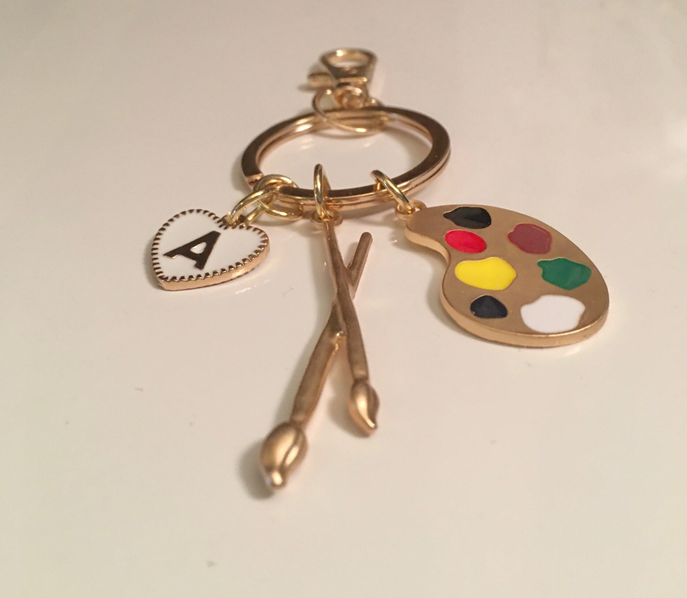 Artist Palette Keychain. Make It Yours, Add Your Gold White Initial ...