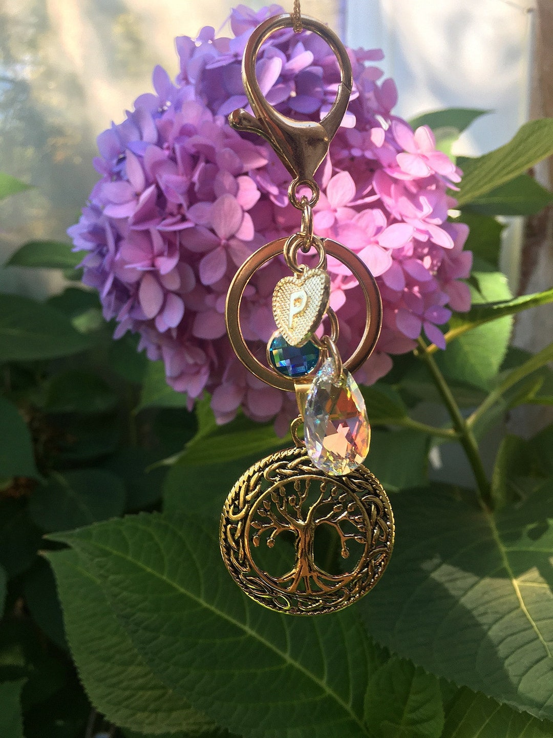 Swarovski Crystal, Tree of Life Keychain, Keyring, Add a Gold Heart ...