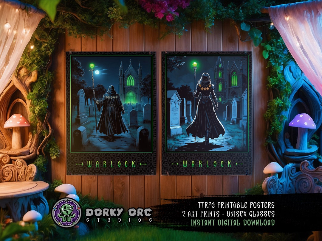 Dnd Warlock Poster, RPG Decor Gaming Room Poster, Male and Female ...