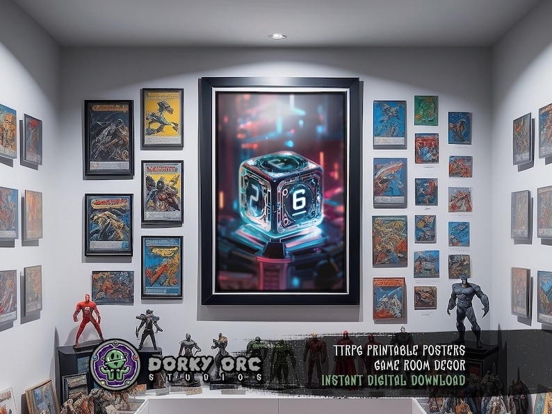 6 Sided Dice, Cyberpunk Themed Digital Wall Art, TTRPG Game Room Wall ...