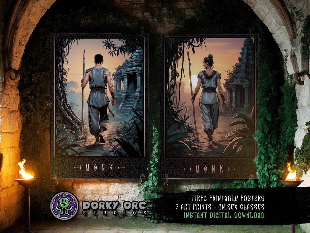 Dnd Monk Poster, RPG Decor Gaming Room Poster, Male and Female ...