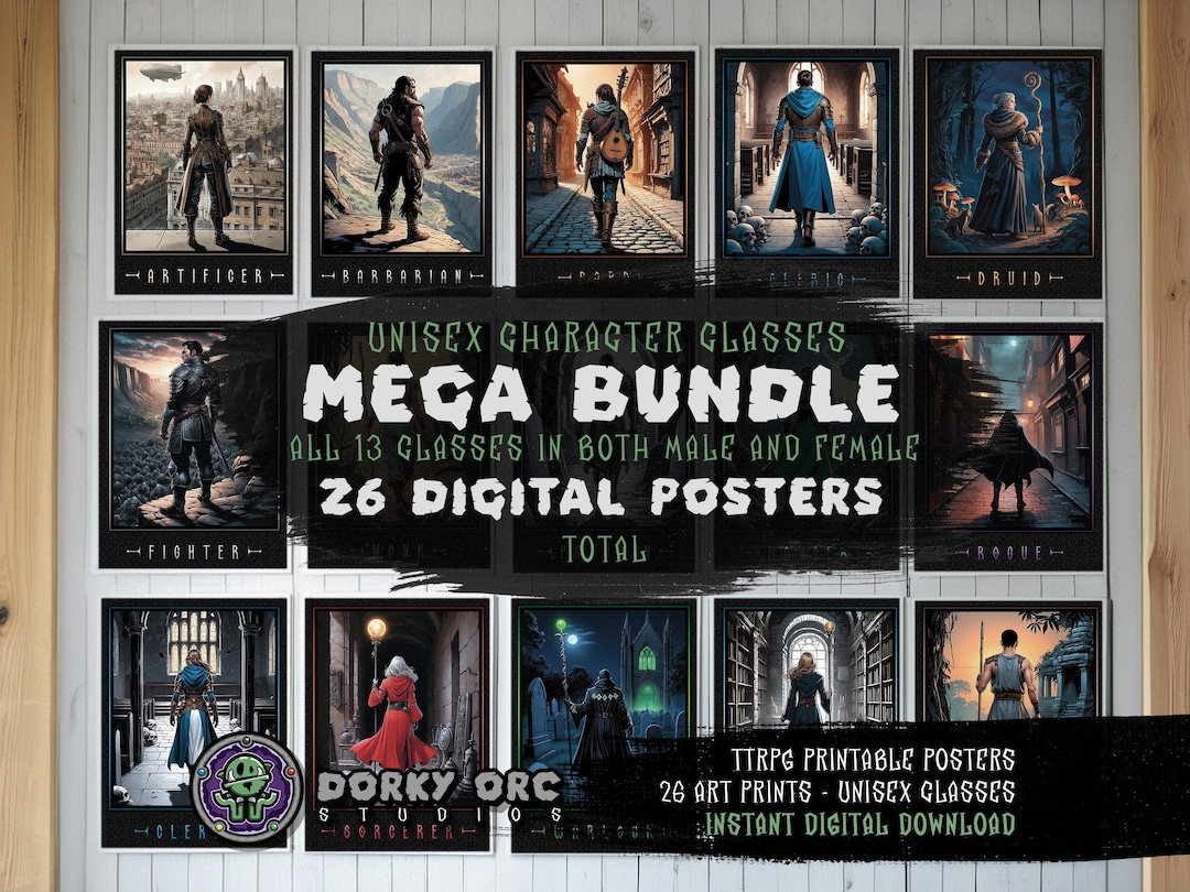 Dnd 5e Character Class Digital Poster Bundle, 26 Male and Female ...