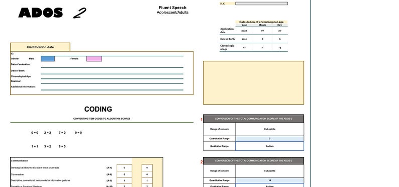 ADOS-2 (autism Diagnostic Observation Schedule -2) Autoscoring Template ...