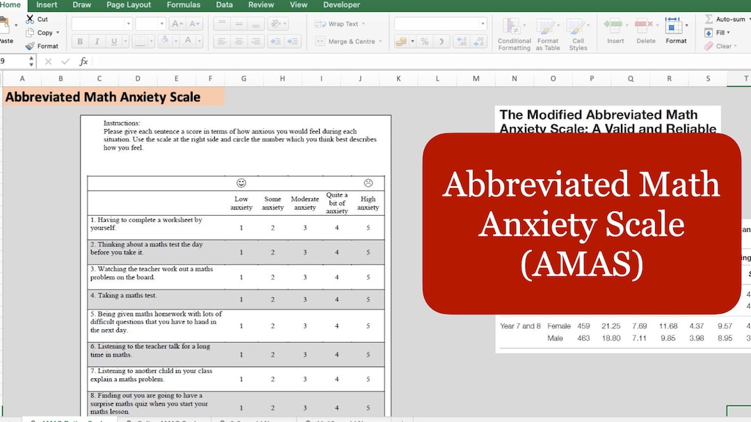 AMAS (abbreviated Math Anxiety Scale) for Children Autoscoring Template ...