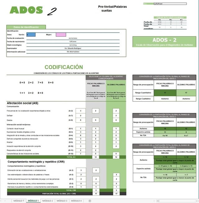 ADOS-2 autism Diagnostic Observation Schedule II Autoscoring Template ...