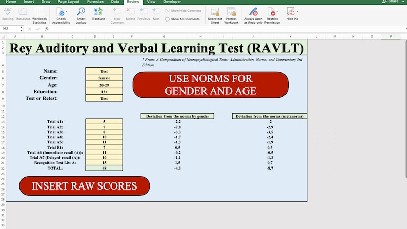 Rey Auditory Verbal Learning Test (RAVLT) - Autoscoring Template in ...
