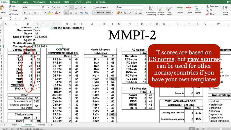 Plantilla de puntuación automática MMPI-2 Inventario de personalidad multifásico de Minnesota-2 ...