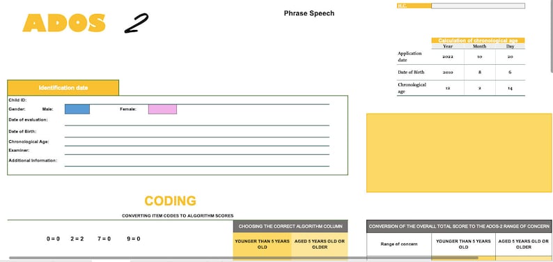ADOS-2 (autism Diagnostic Observation Schedule -2) Autoscoring Template ...