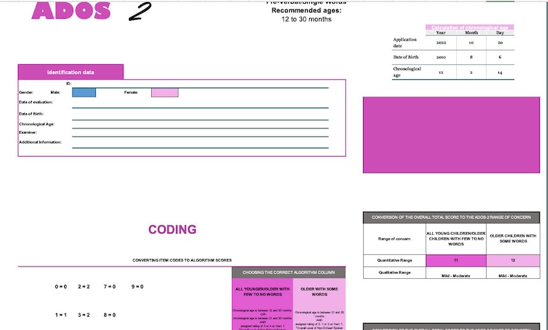 ADOS-2 (autism Diagnostic Observation Schedule -2) Autoscoring Template ...
