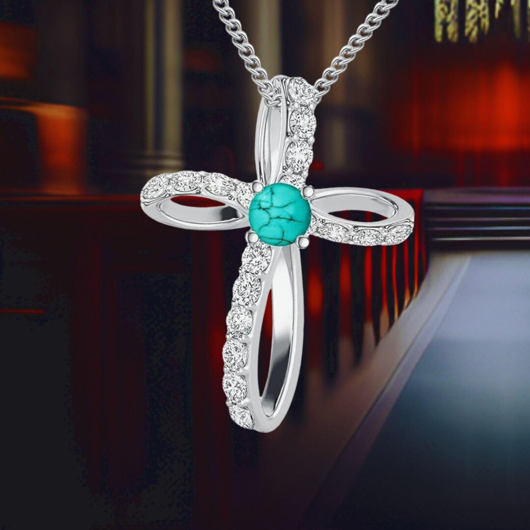 Infinity Cross Pendant Necklace Sterling Silver Religious Turquoise ...