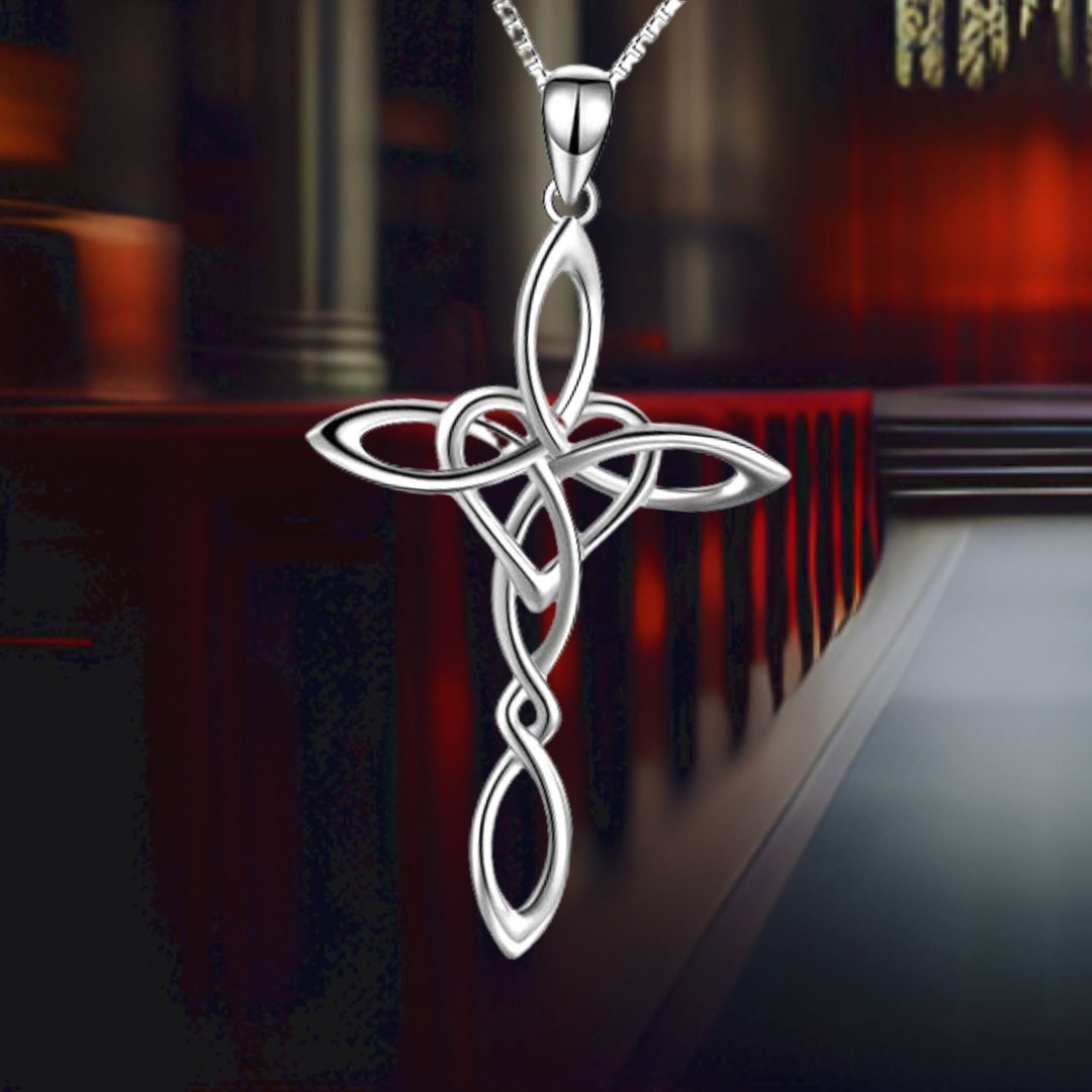 Celtic Knot Cross Necklace Sterling Silver Pendant Religious Irish ...