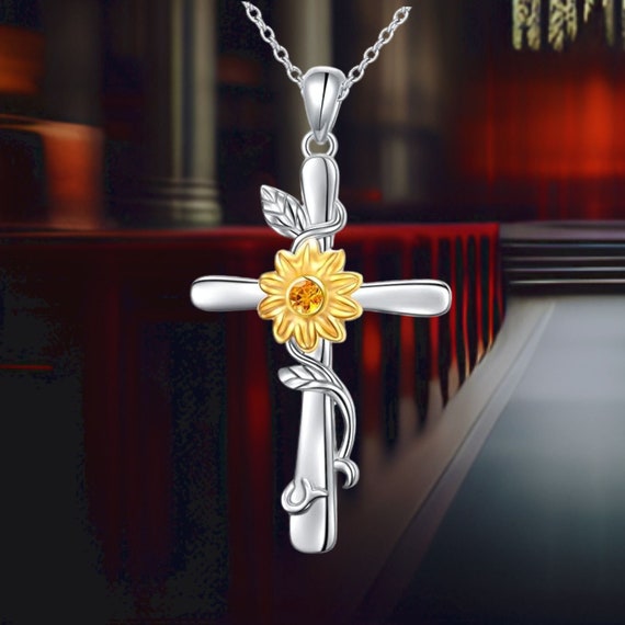Sunflower Necklace for Women S925 Sterling Silver You Are My Sunshine Cross Etsy