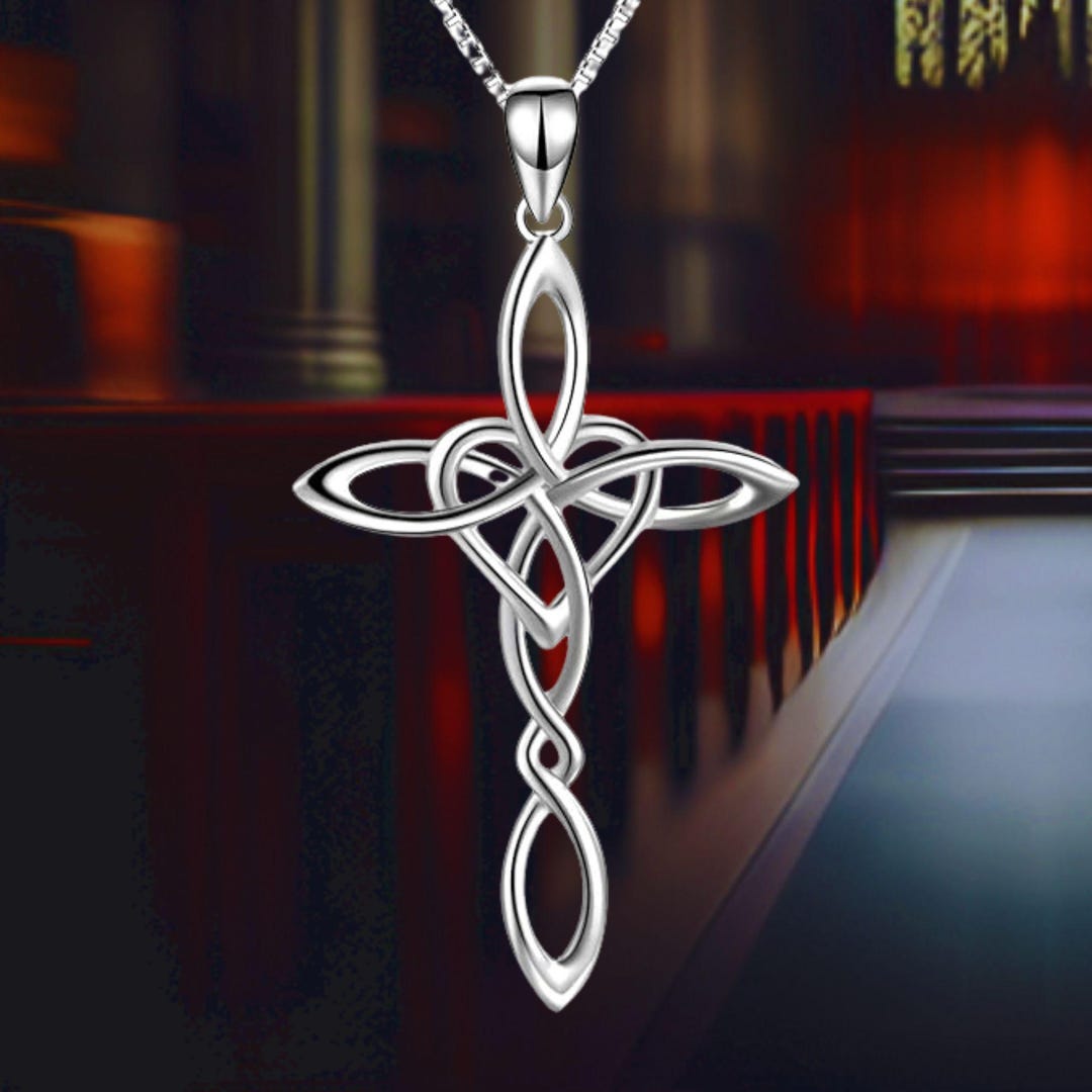 Celtic Knot Cross Pendant Necklace Sterling Silver Religious Irish ...