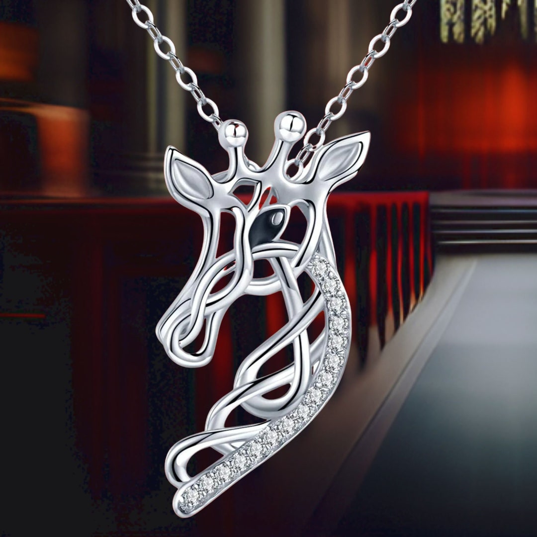 925 Sterling Silver Celtic Knot Giraffe Head Pendant Necklace Giraffe ...
