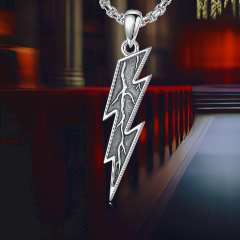 Lightning Bolt Pendant Necklace for Men 925 Sterling Silver - Etsy