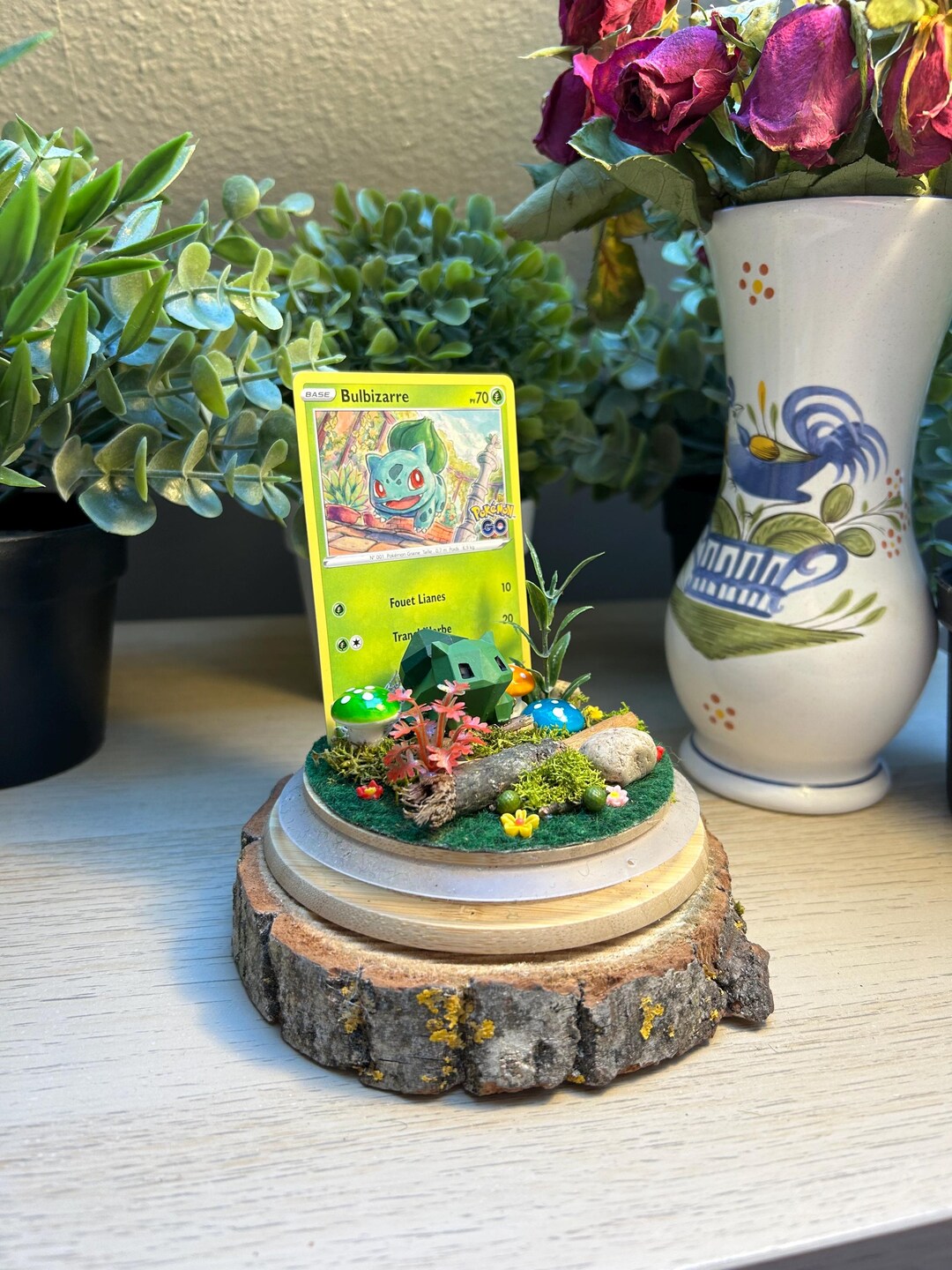 Hand Painted Pokémon Bulbasaur Diorama Under Glass Collectible Figurine ...
