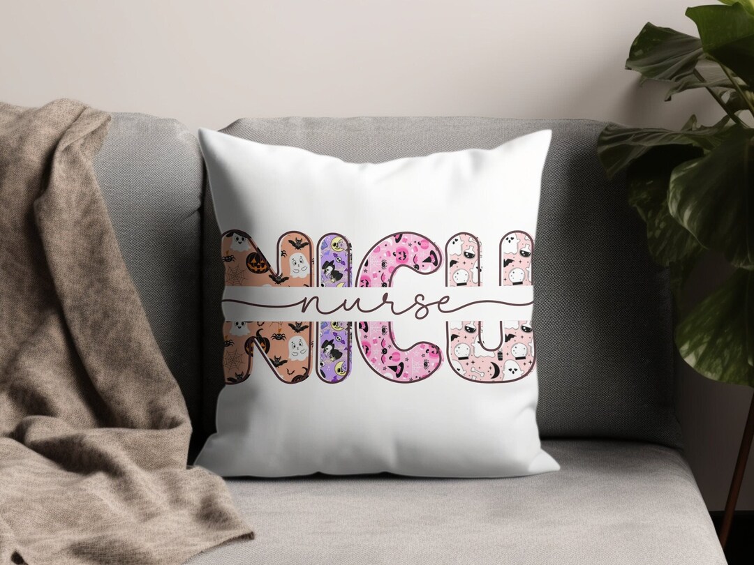 NICU Nurse Pillow, Cute Halloween Design With Ghosts, Pumpkins, and ...