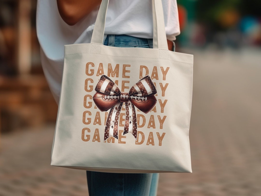 Game Day Tote Bag, Bow Football Design, Sports Enthusiast Bag, Unique ...