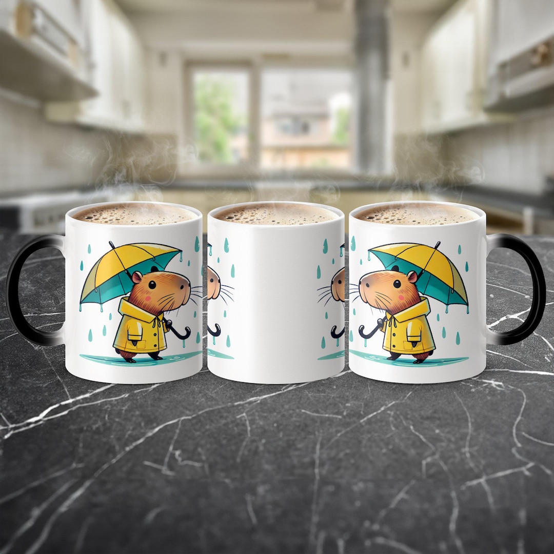 Capybara Art Mug, Cute Capybara With Yellow Umbrella, Fun Coffee Mug ...
