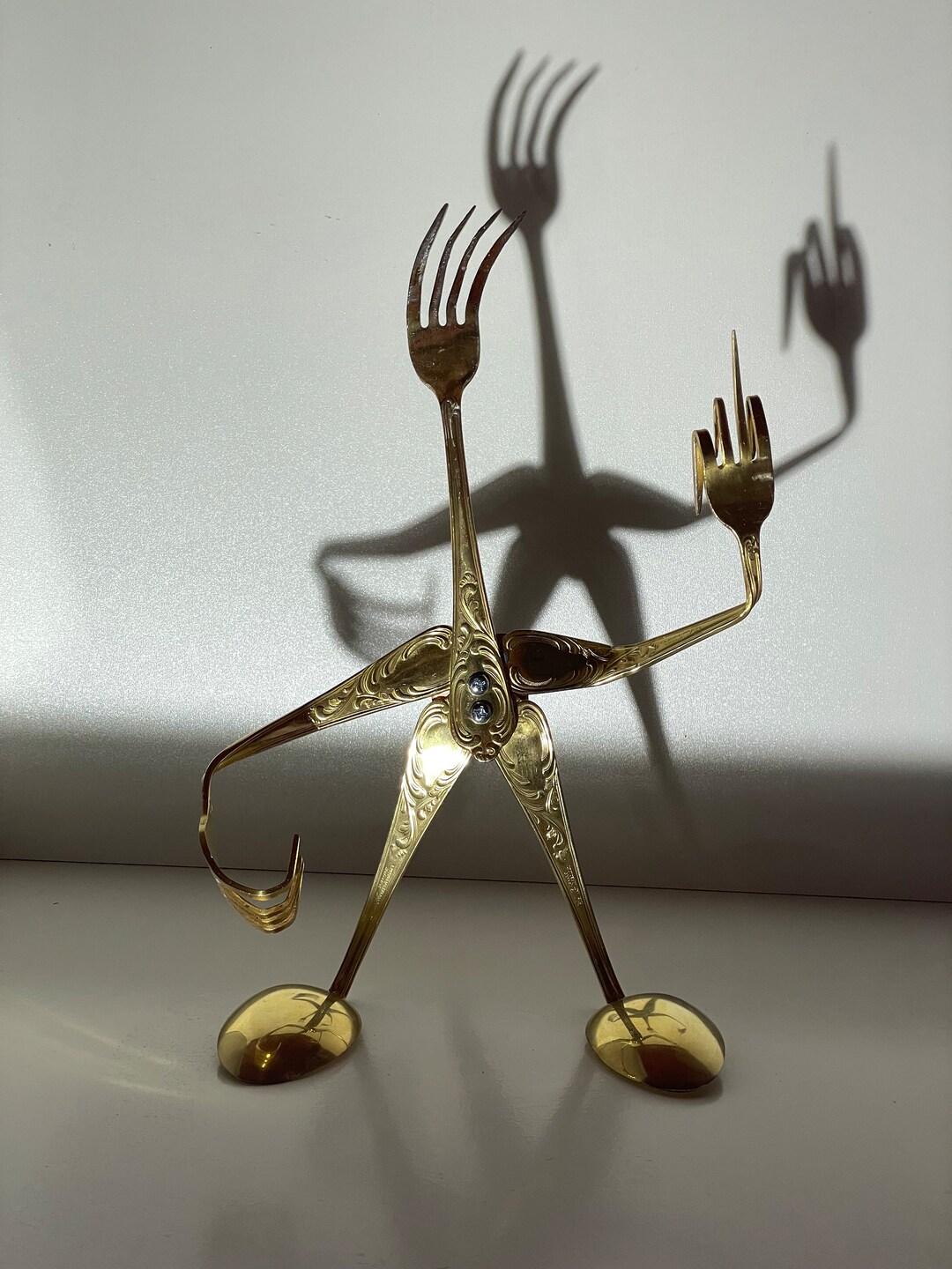 Middle Finger Wednesday Cutlery Man, Sculpture, Vintage Handcraft ...