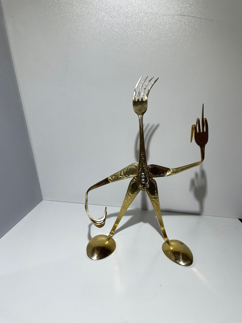 Middle Finger Wednesday Cutlery Man, Sculpture, Vintage Handcraft ...
