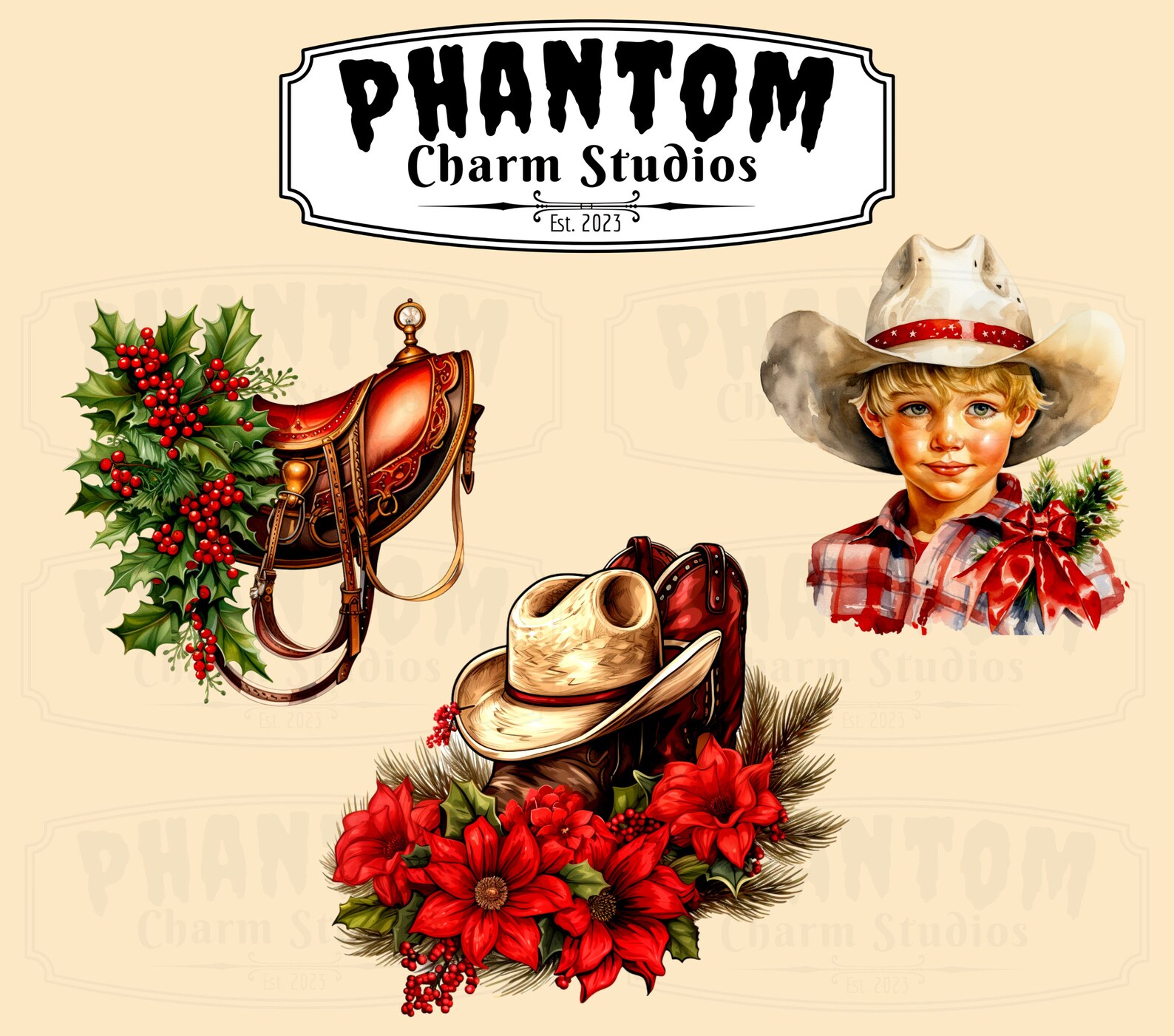 Cowboy Christmas Clipart Bundle | Watercolor, Festive Cowboy, Western ...