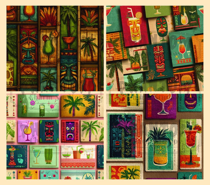 Tiki Bar Seamless Patterns: Island Party Digital Paper Pack (PNG ...