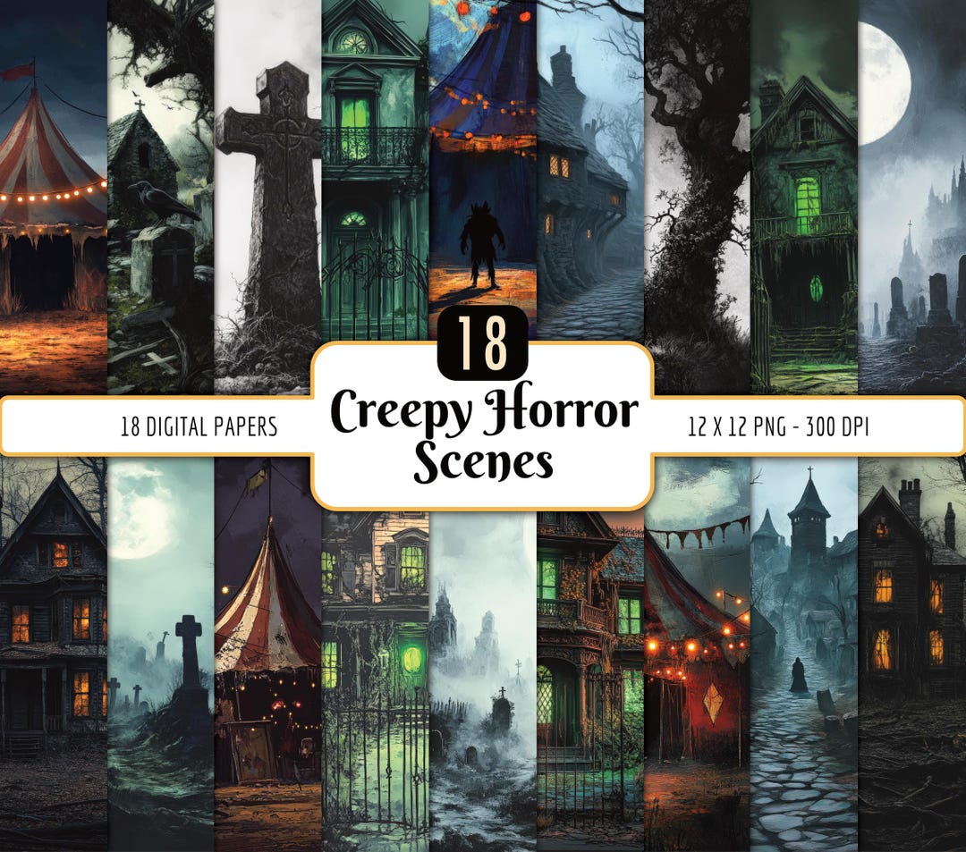 Creepy Horror Scenes Digital Paper Pack | Spooky Halloween, Haunted ...