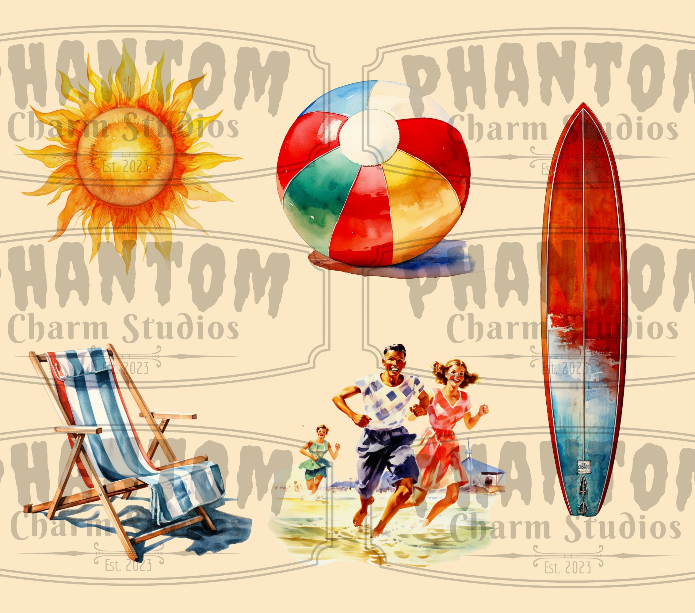 Vintage Beach Vacation Clipart Bundle I 1950s Retro Summer Vibes, Ocean ...