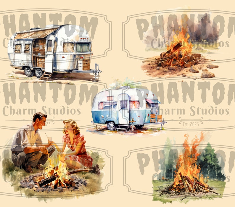 Vintage Camping Vacation Clipart Bundle I Camping Design PNG Camp Life ...