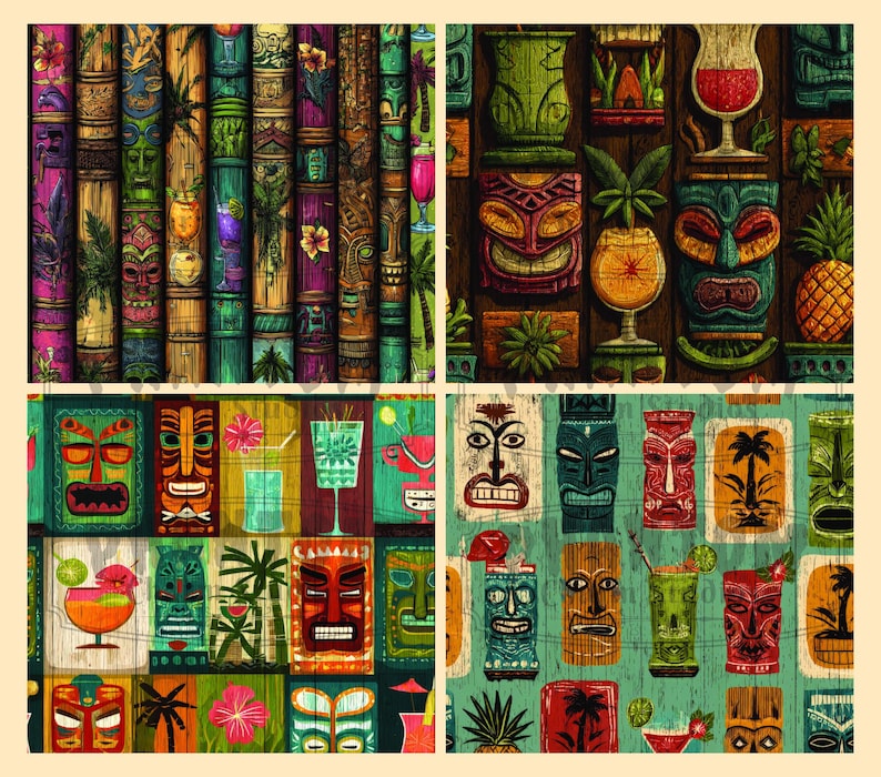 Tiki Bar Seamless Patterns: Island Party Digital Paper Pack (PNG ...