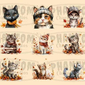 Autumn Cats Clipart Bundle | Watercolor, Cozy Fall Graphics, Pumpkins ...
