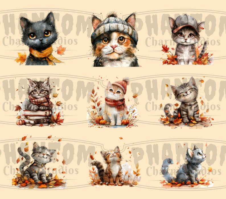 Autumn Cats Clipart Bundle | Watercolor, Cozy Fall Graphics, Pumpkins ...