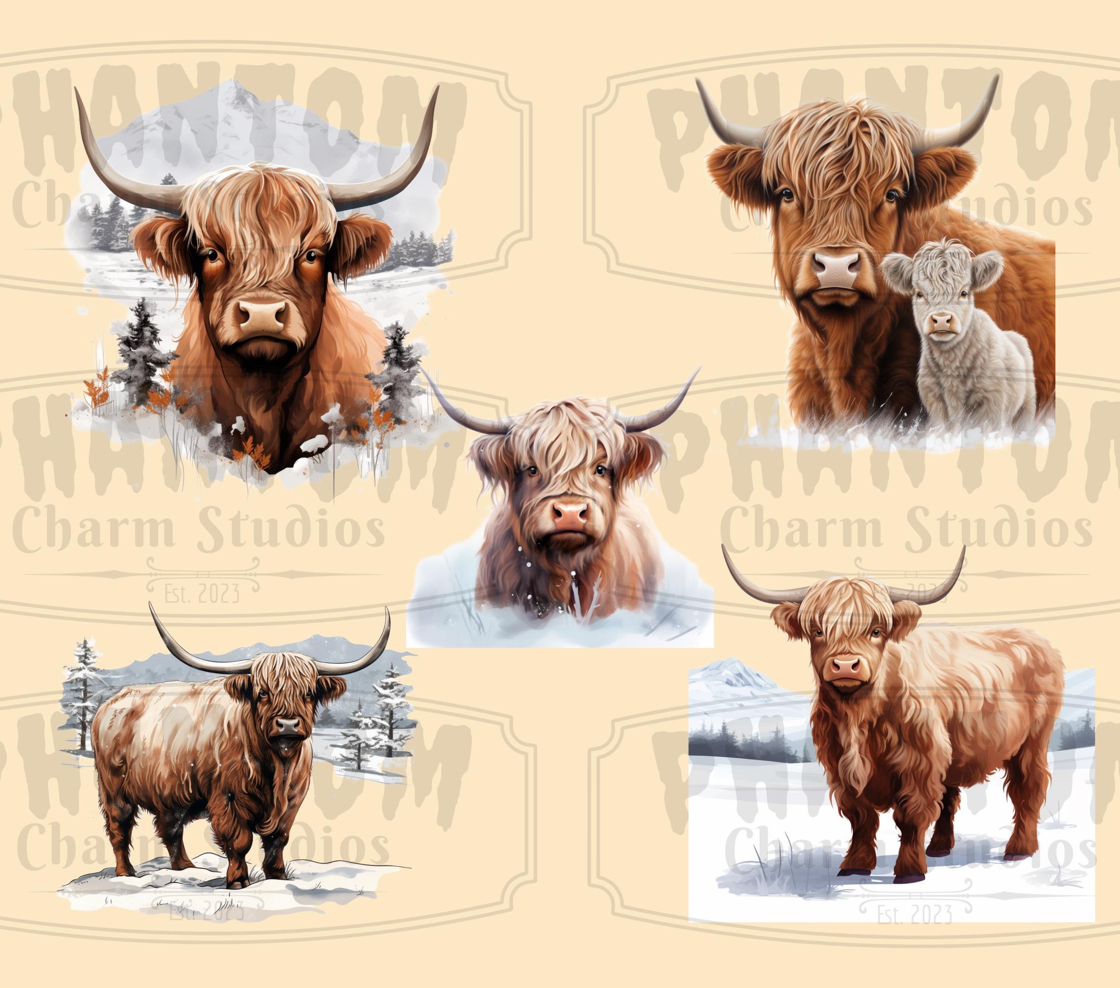 Winter Highland Cows Clipart Bundle I Watercolor, Christmas Holiday ...