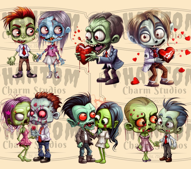 Cute Valentine's Day Zombies Clipart Bundle | Creepy Gothic, Fantasy ...