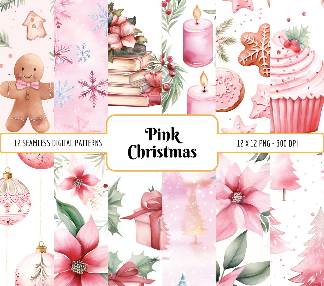 12 Pink Christmas Digital Paper Seamless Pattern Tis the Season PNG ...