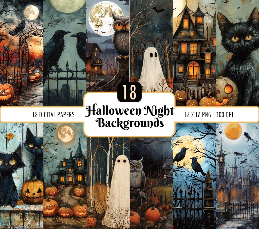 Halloween Night Backgrounds Digital Paper Pack | Halloween Scenes ...