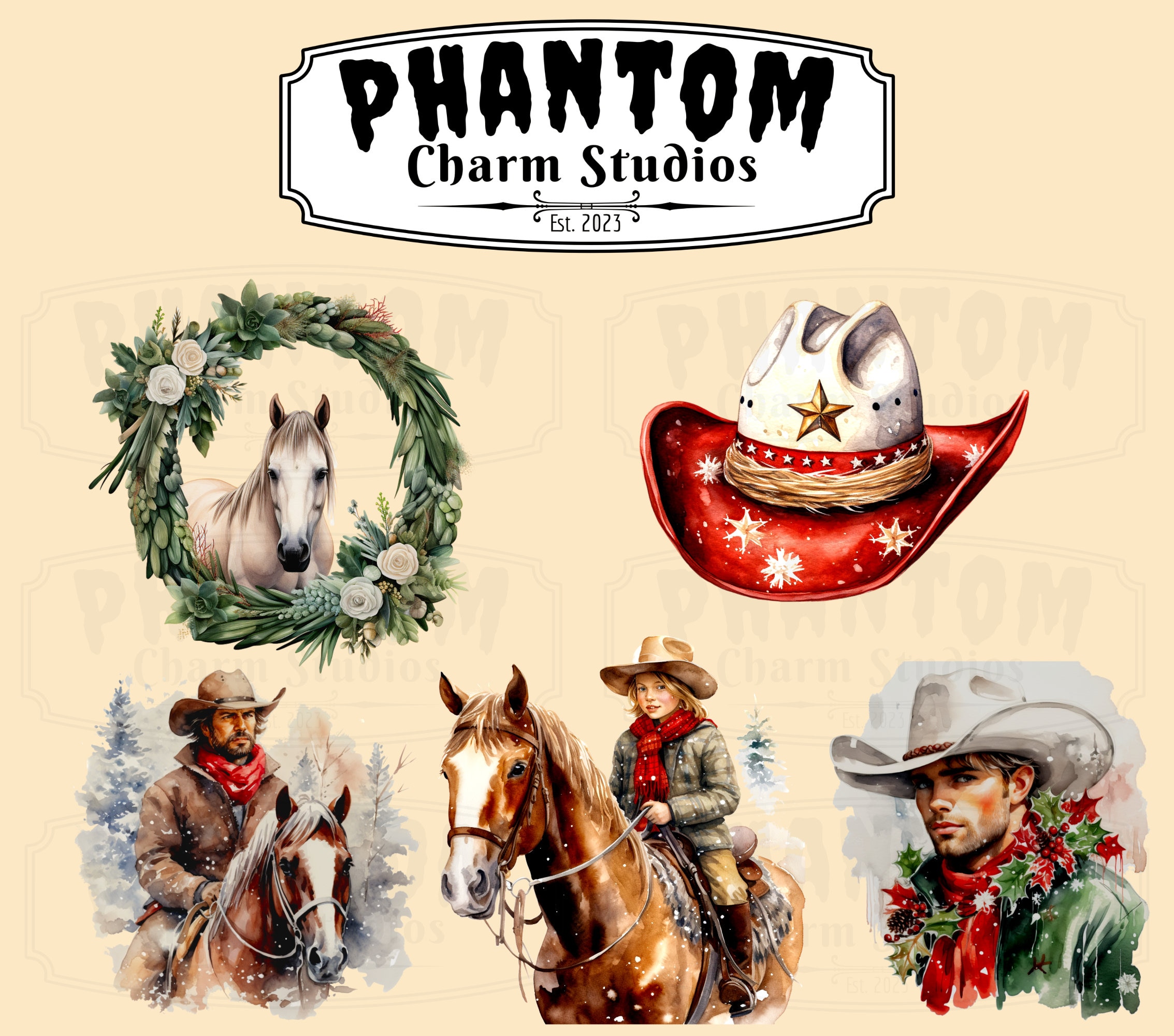 Cowboy Christmas Clipart Bundle | Watercolor, Festive Cowboy, Western ...