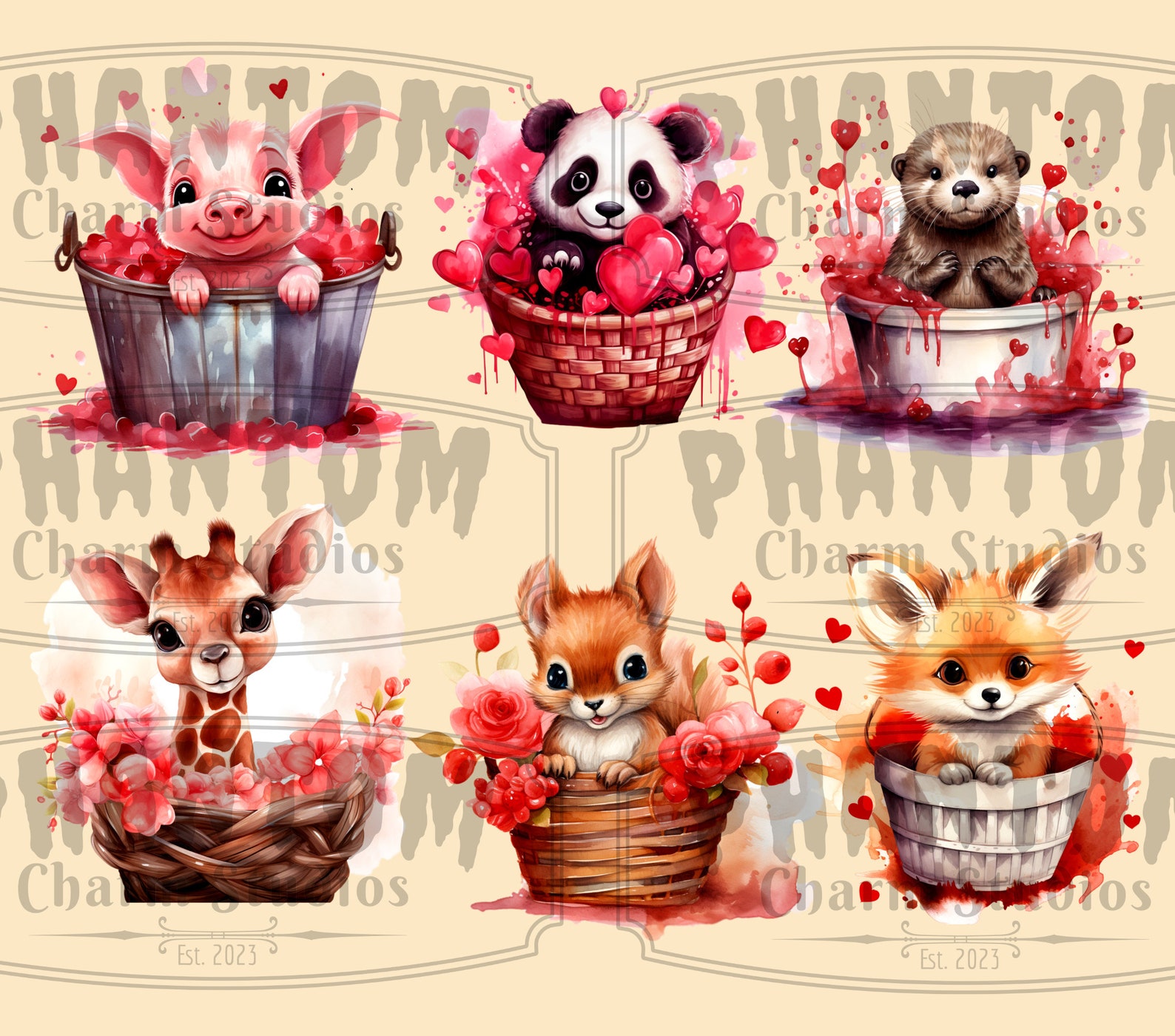 Valentine's Day Baby Animals Clipart Bundle Cute Baby Animal Valentines ...