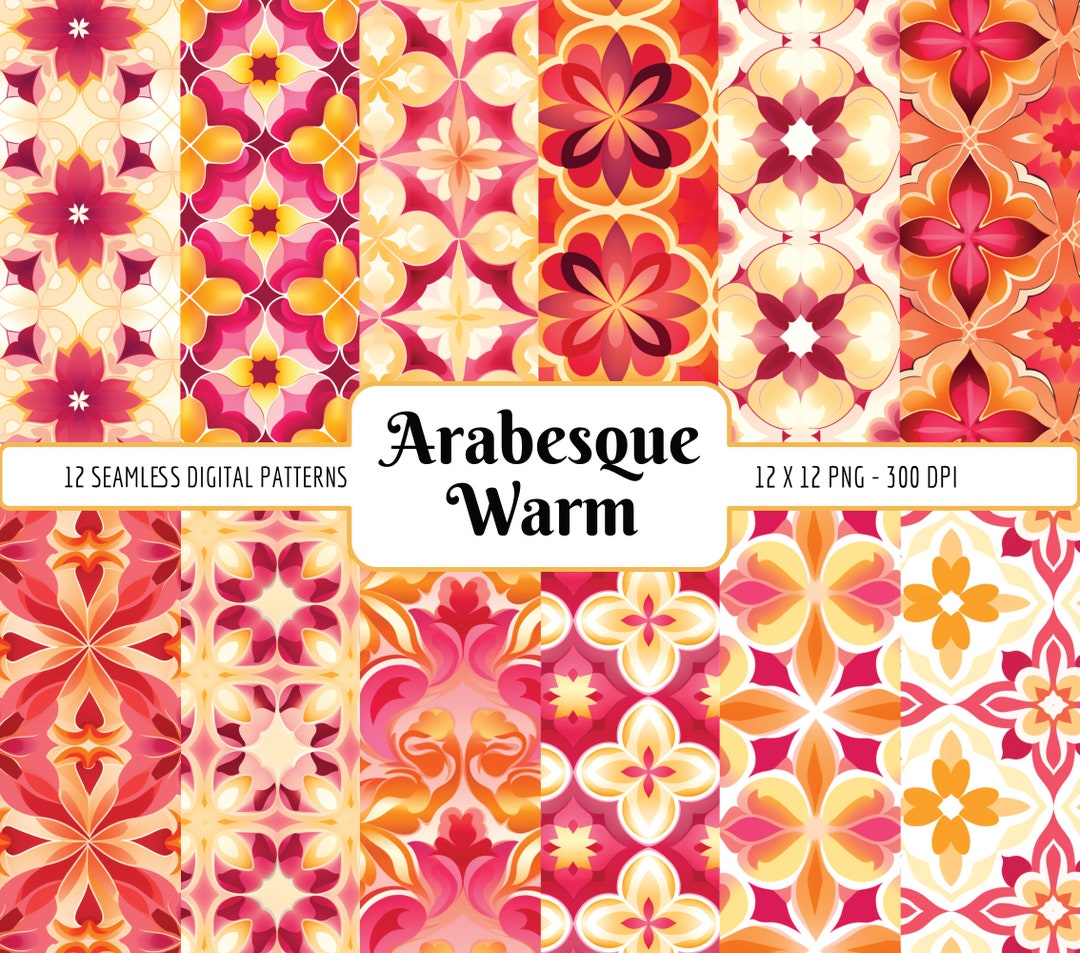 Arabesque Style Seamless Pattern Bundle | Digital Paper Pack, Warm ...