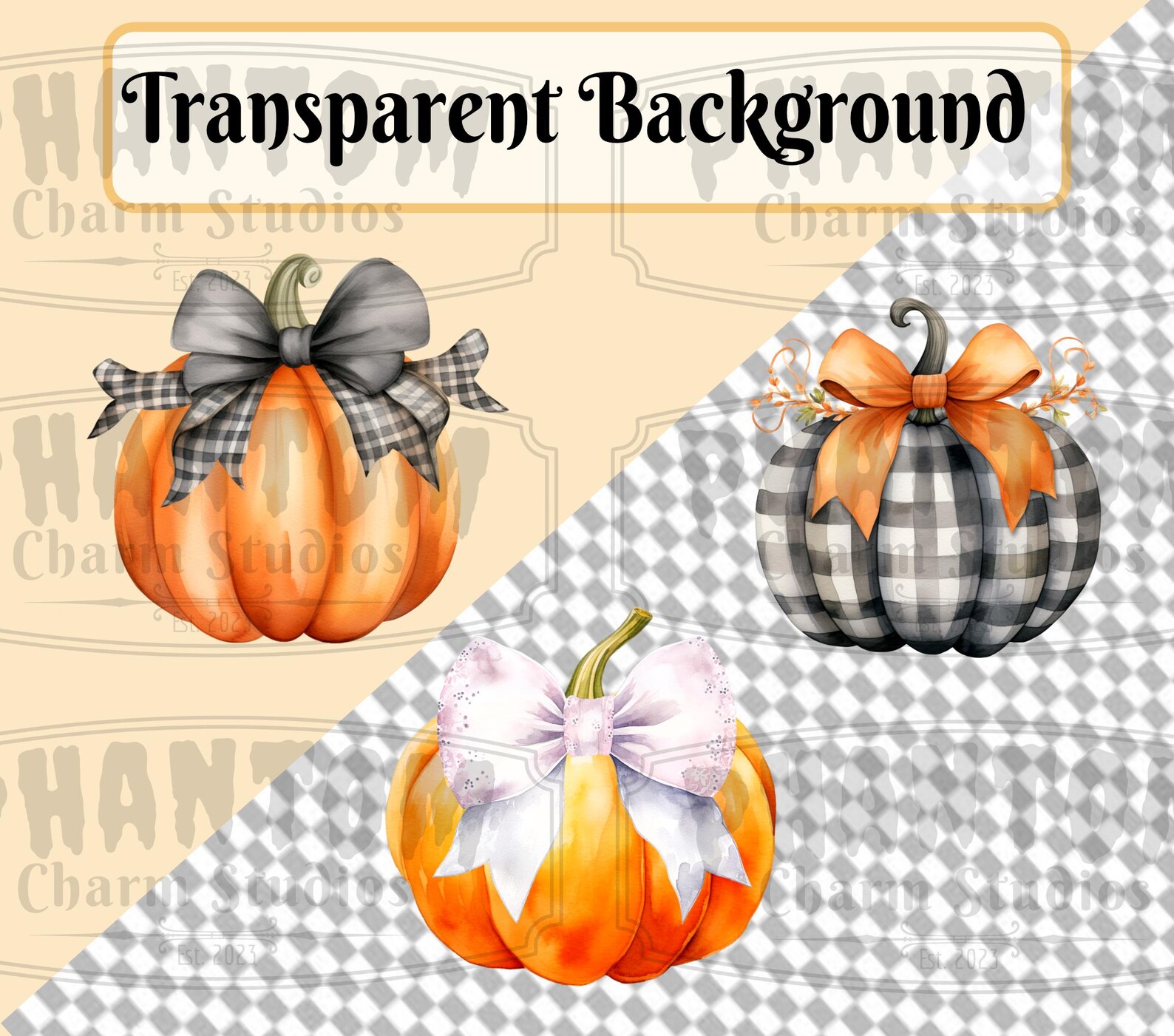 Coquette Pumpkins Clipart Bundle I Watercolor, Gingham Pumpkins and ...