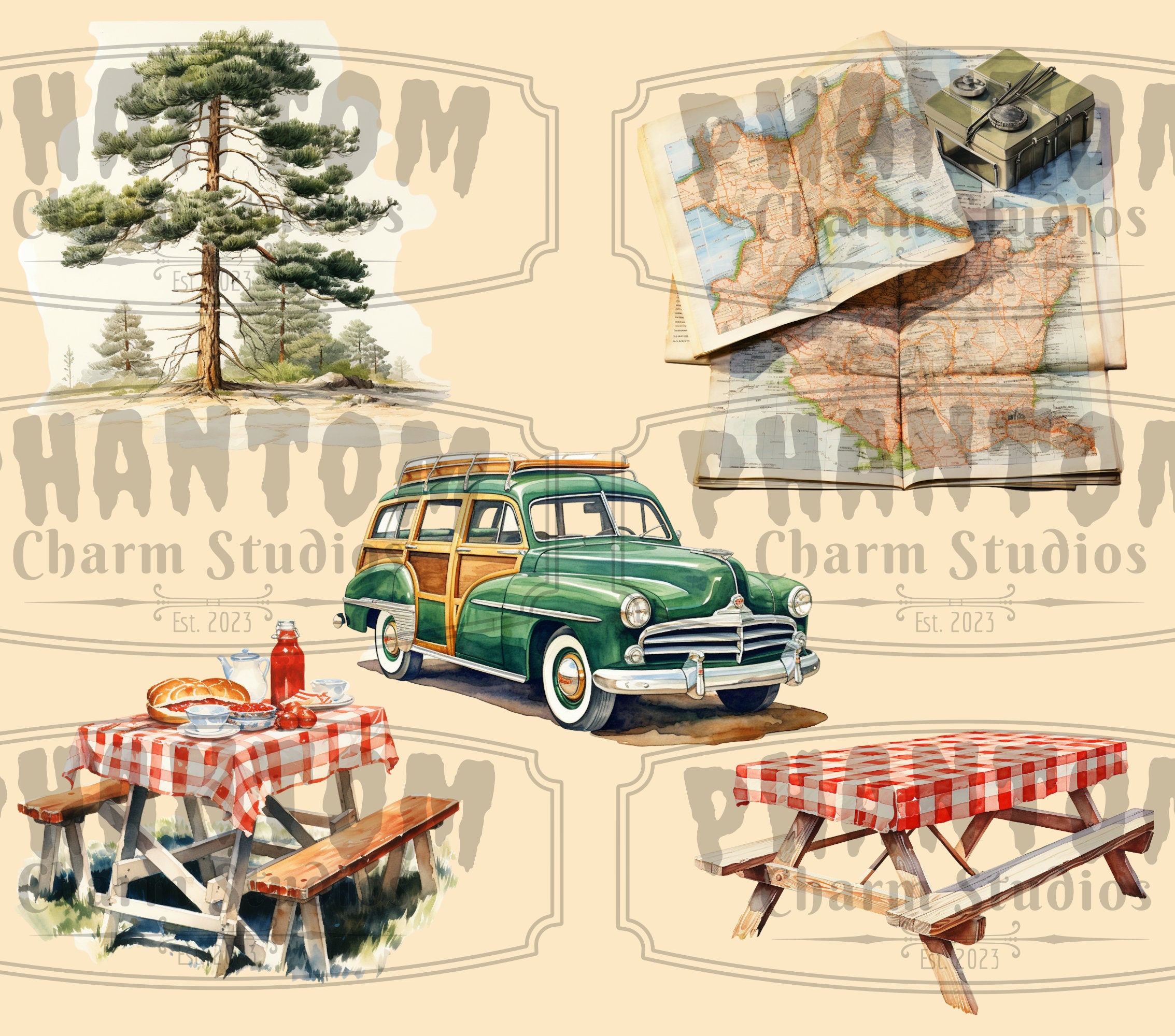 Vintage Camping Vacation Clipart Bundle I Camping Design PNG Camp Life ...