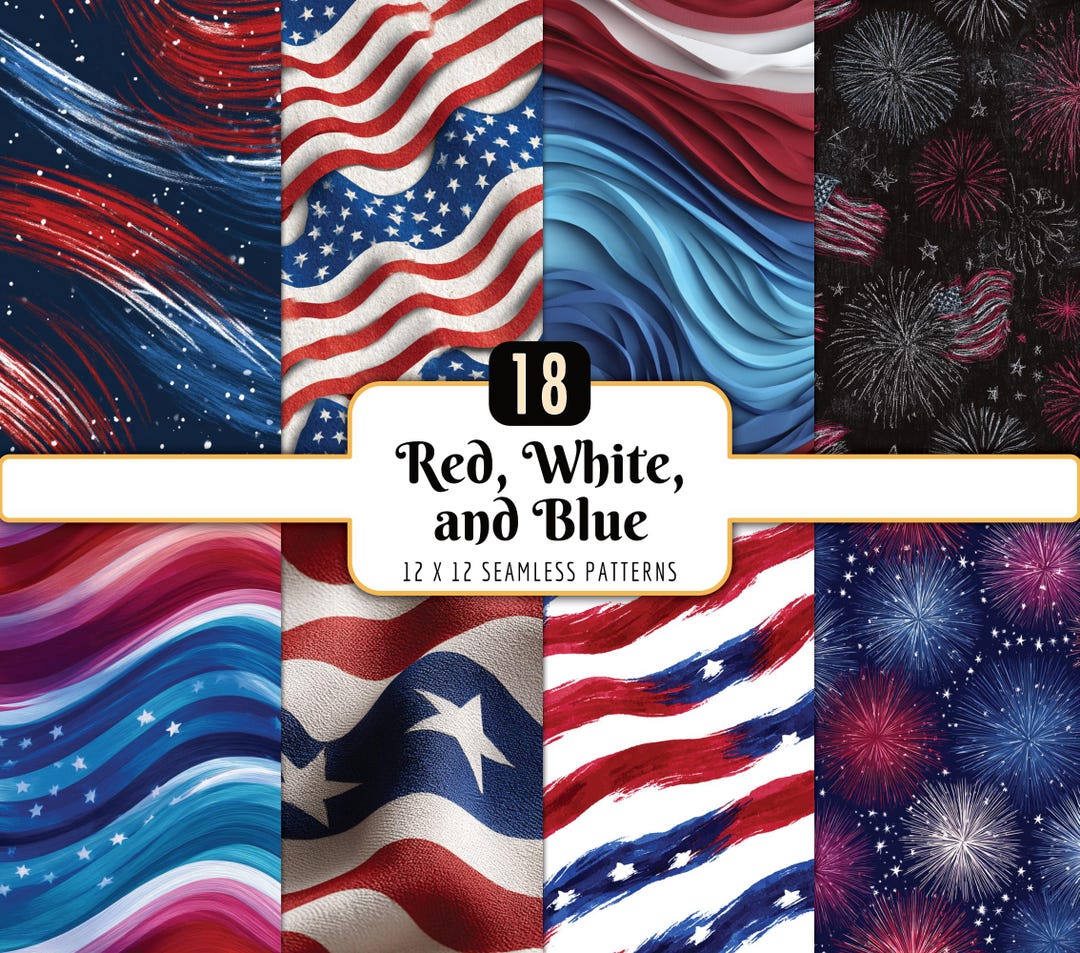 Red White & Blue USA Flag Seamless Patterns: Patriotic 4th of July ...