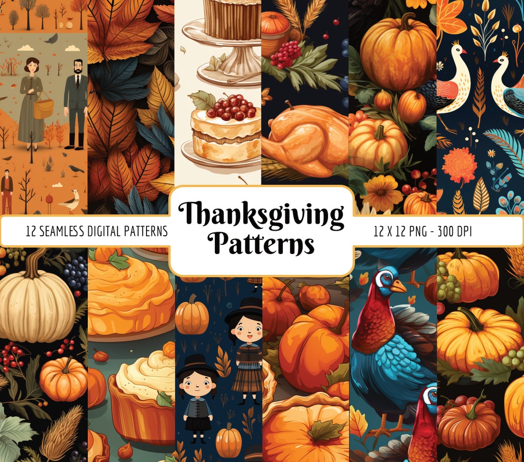 12 Thanksgiving Digital Seamless Pattern Paper Bundle Rustic Autumn ...