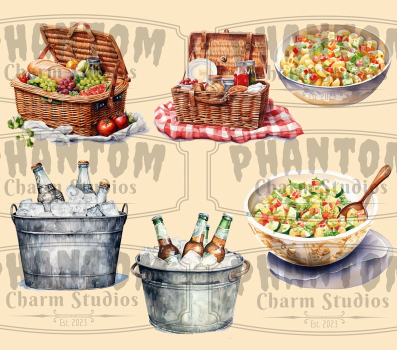 Watercolor Picnic Clipart Bundle | Outdoor Spring Summer Picnic Baskets ...