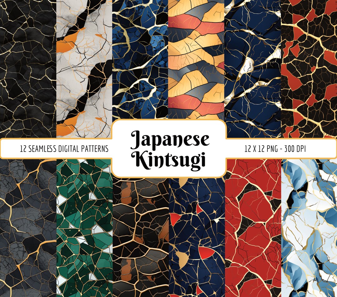 Japanese Kintsugi Seamless Pattern Bundle | Abstract Marble, Mended ...