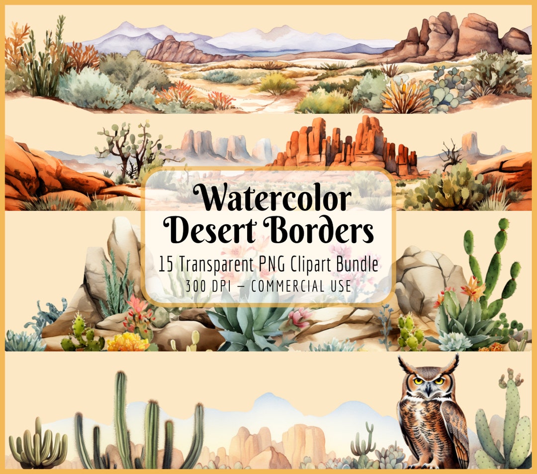 Watercolor Desert Borders Clipart Bundle I Scenery, Natural Tones ...