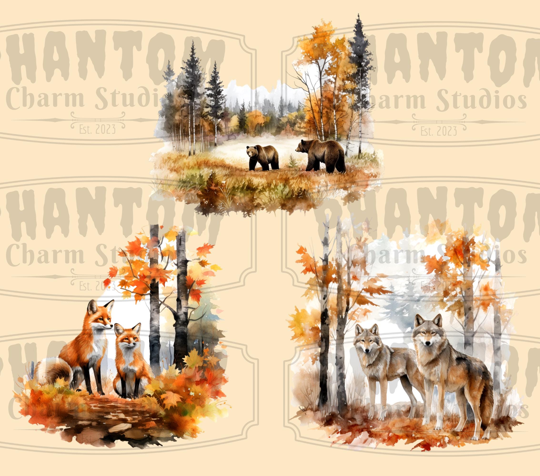 Autumn Forest Scenes Clipart Kit I Watercolor, Fall Landscape, Seasonal ...