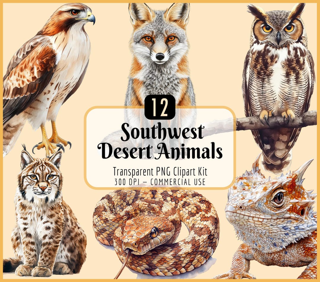 Desert Animals Clipart Kit | Watercolor, American Southwest Wildlife ...